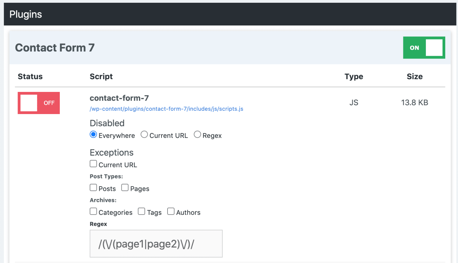 How To Disable Or Enable Scripts With Regex Perfmatters 