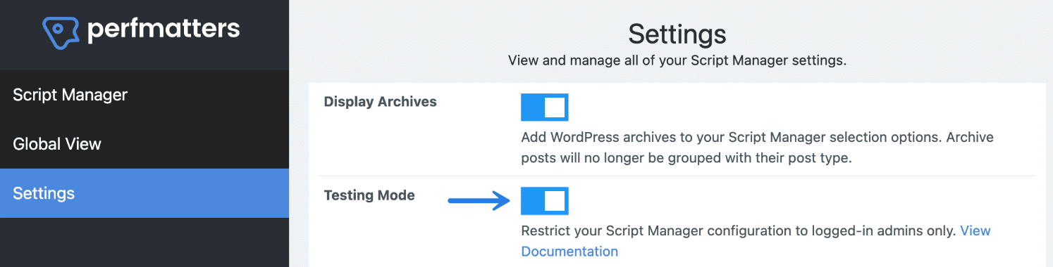 How to enable the Script Manager's Testing Mode - Perfmatters