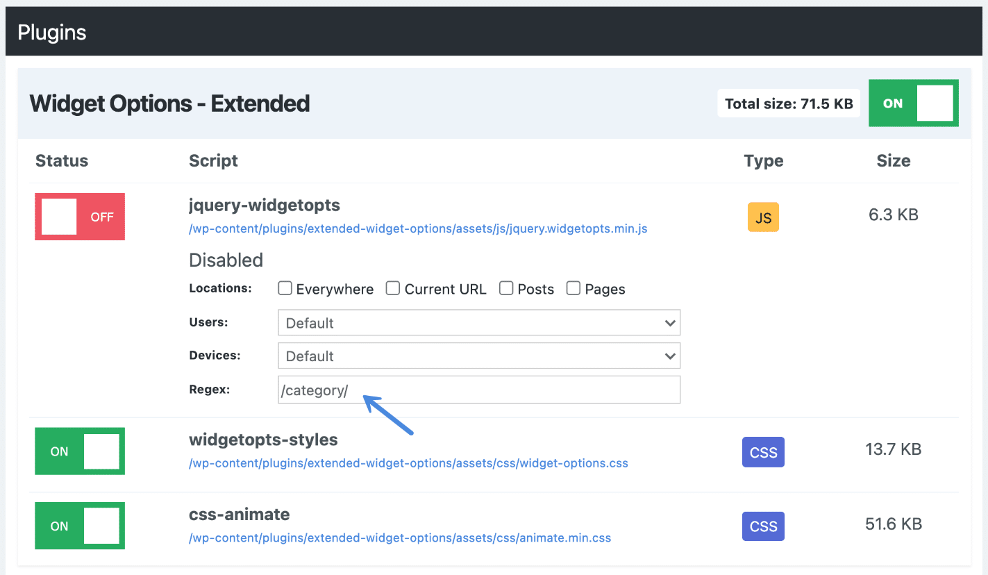 How to disable or enable scripts with Regex - Perfmatters