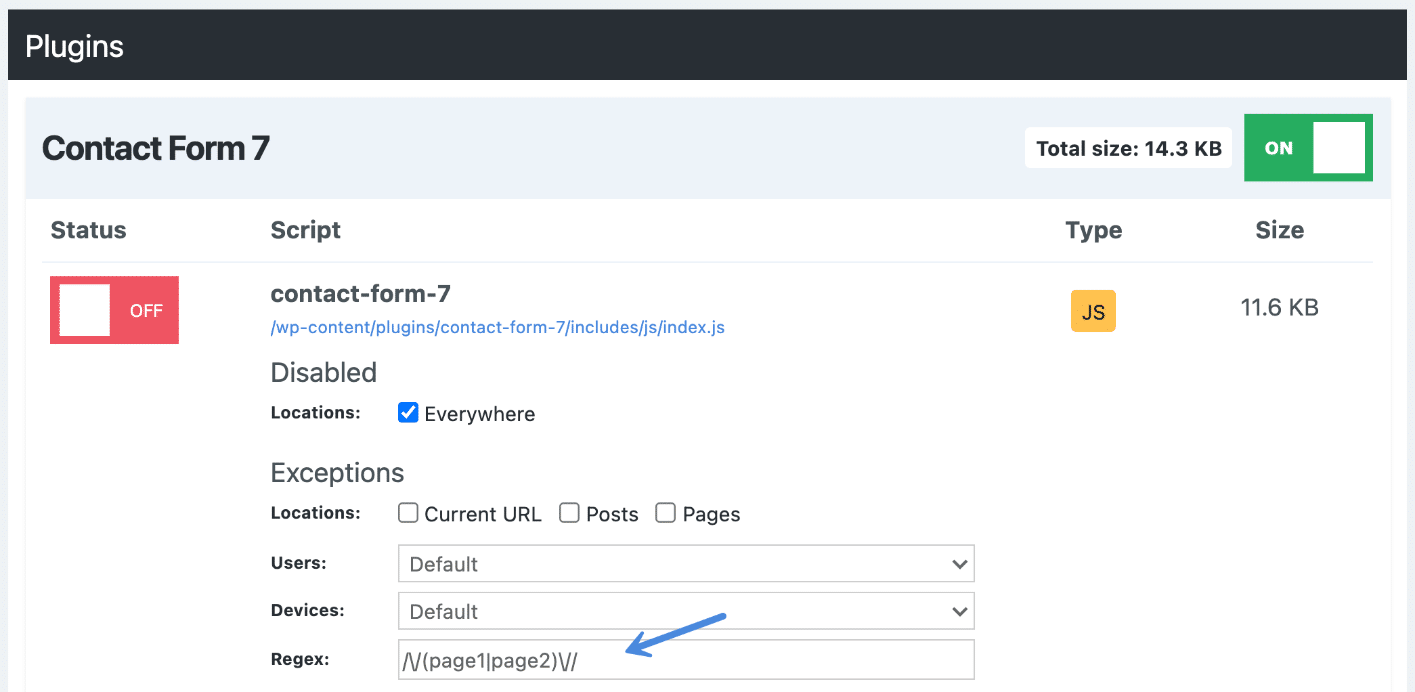 How to disable or enable scripts with Regex - Perfmatters
