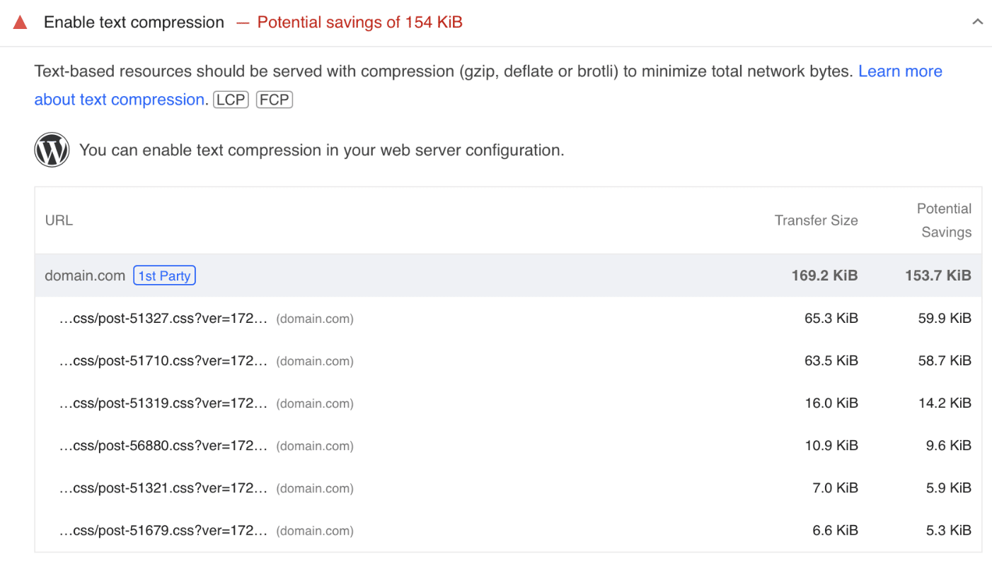 How to fix the "Enable text compression" warning in WordPress